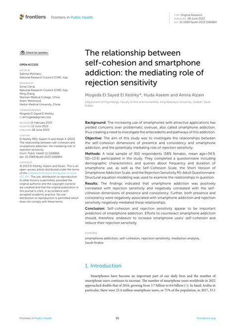 Pdf The Relationship Between Self Cohesion And Smartphone Addiction The Mediating Role Of