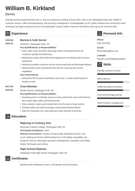 Barista Resume 20 Examples Of Job Descriptions And Skills