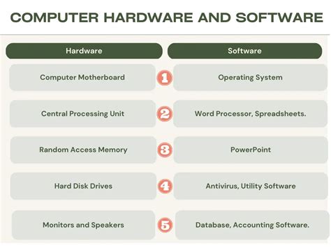 what is computer hardware and software with 5 examples
