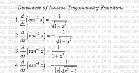 Mathzain Derivative Of Inverse Trigonometric Functions