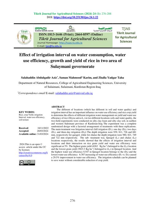 Pdf Effect Of Irrigation Interval On Water Consumption Water Use Efficiency Growth And Yield