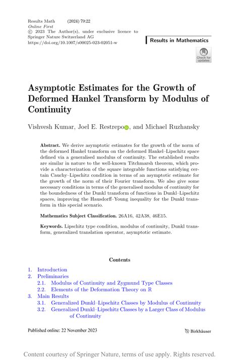 Asymptotic Estimates For The Growth Of Deformed Hankel Transform By