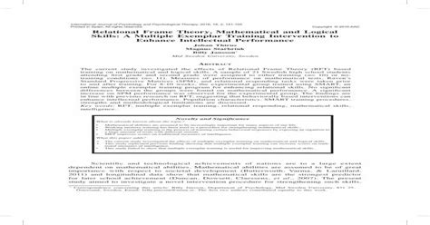 Pdf Relational Frame Theory Mathematical And Logical Skills · Pdf Filerelational Frame