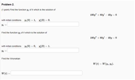 solved problem 2 1 point find the function y of t which