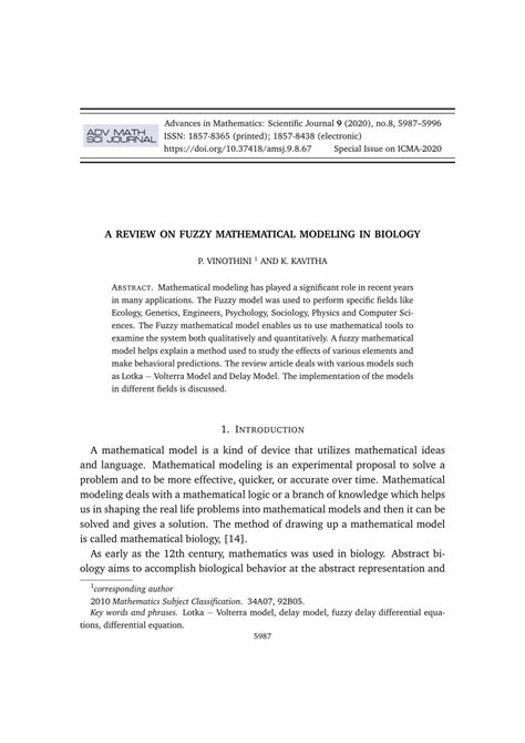 Pdf A Review On Fuzzy Mathematical Modeling In Biology