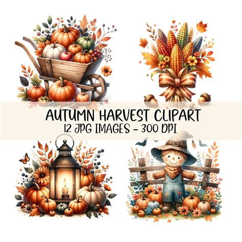 Watercolor Fall Clipart Bundle Autumn Harvest Clip Art Printable