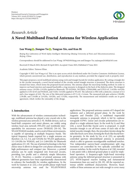 Pdf A Novel Multiband Fractal Antenna For Wireless Application
