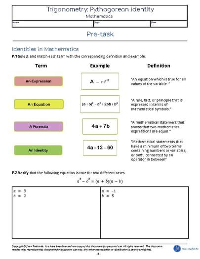 Investigation Trigonometry And The Pythagorean Identity TPT