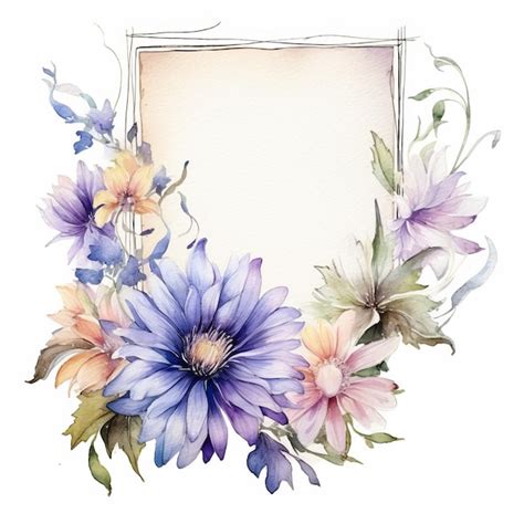 Premium Photo Aster Frame On White Background With Watercolor Effect