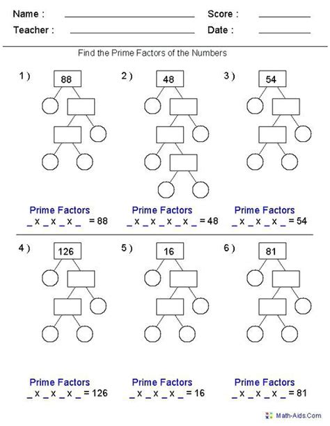 Factors And Prime Factorization Worksheets