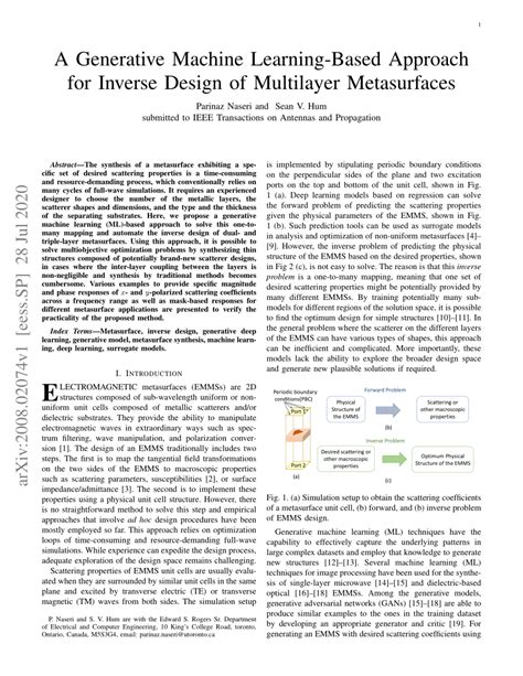 PDF A Generative Machine Learning Based Approach For Inverse Design Of Multilayer Metasurfaces