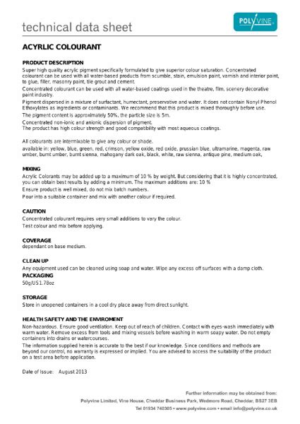 Acrylic Colourant Technical Data Sheet NBS Source