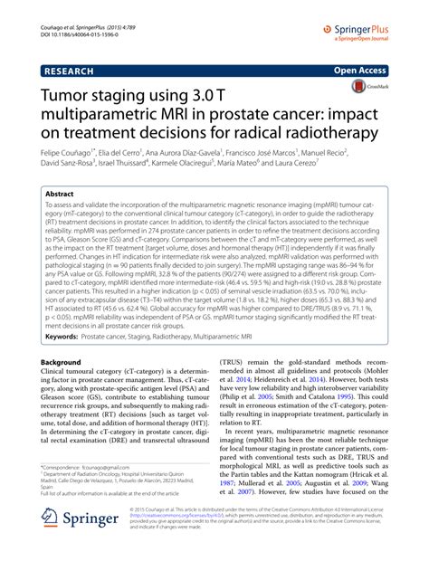 Pdf Tumor Staging Using 3 0 T Multiparametric Mri In Prostate Cancer Impact On Treatment