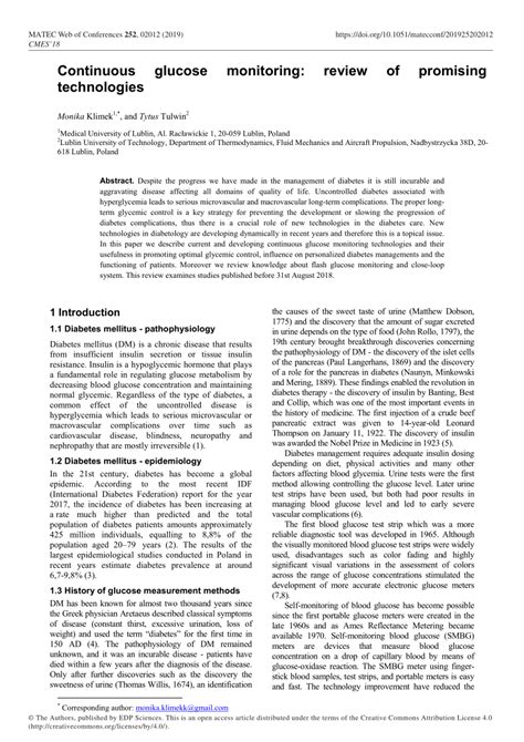 PDF Continuous Glucose Monitoring Review Of Promising Technologies