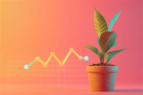 A Plant Is Growing In A Pot Next To A Graph With A Downward Trend