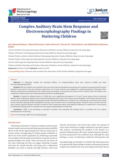 Pdf Complex Auditory Brain Stem Response And Electroencephalography