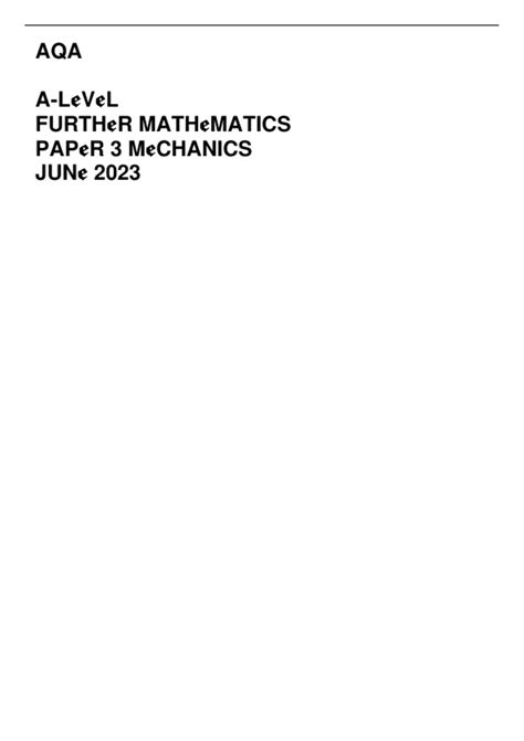 AQA A Level Further Mathematics Paper Mechanics June AQA Stuvia UK