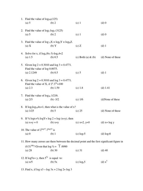Solutions To Logarithmic Word Problems And Expressions Pdf Logarithm Teaching Mathematics