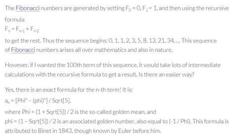 Fibonacci Formula