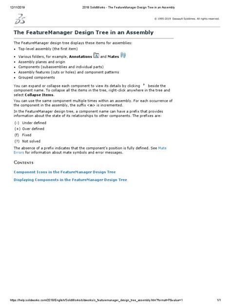 2018 01 00 The Featuremanager Design Tree In An Assembly Pdf