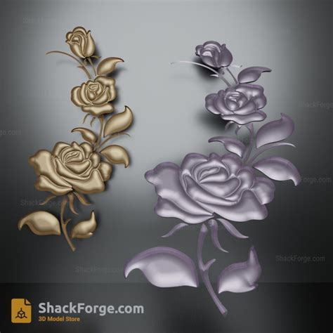 3d Stl Low Depth Branch Of Rose Figure N 07 Shackforge