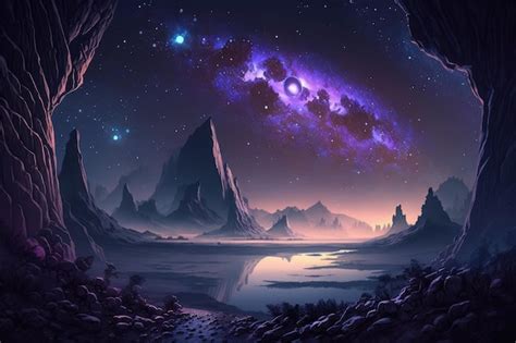 Premium Photo Landscape With Galaxy Background With Fantasy Night Starry Sky