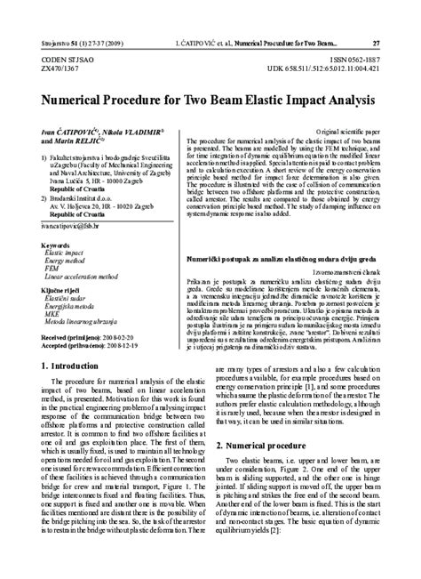 Pdf Numerical Procedure For Two Beam Elastic Impact Analysis