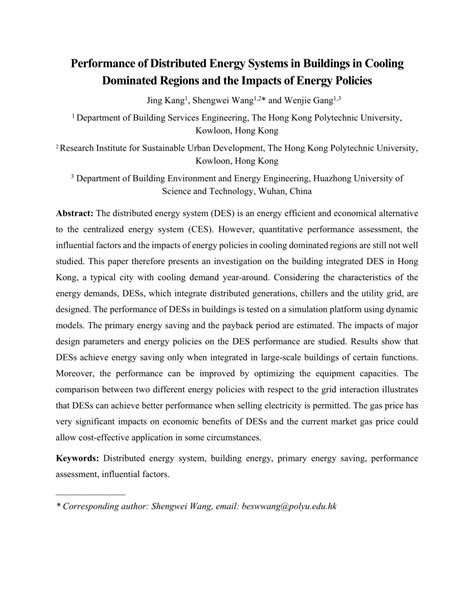 PDF Performance Of Distributed Energy Systems In Buildings In Cooling Dominated Regions And