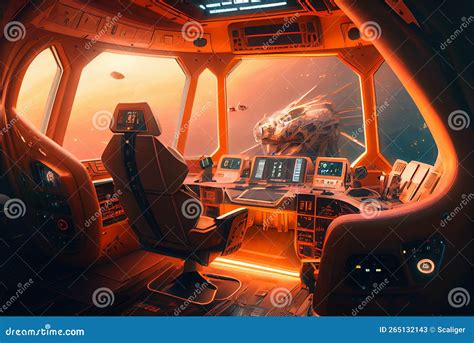 Spaceship Cockpit Interior Spacecraft Control Room Generative Ai Stock Illustration