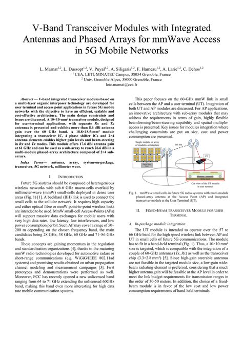 Pdf V Band Transceiver Modules With Integrated Antennas And Phased Arrays For Mmwave Access In