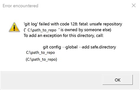 ‘git Log Failed With Code 128 Fatal Unsafe Repository