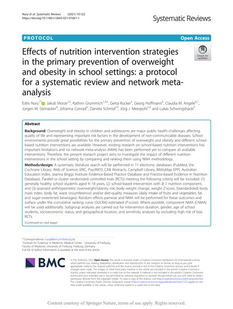 Pdf Effects Of Nutrition Intervention Strategies In The Primary Prevention Of Overweight And