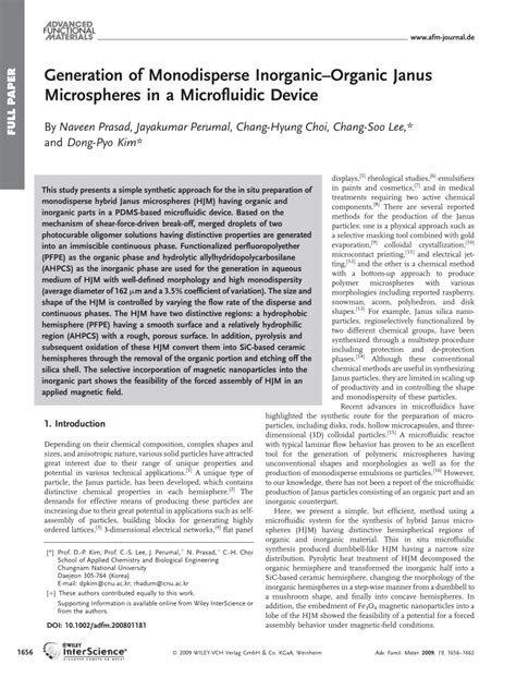 Pdf Generation Of Monodisperse Inorganic Organic Janus Microspheres In A Microfluidic Device