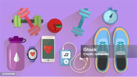 피트니스 체육관 운동 장비와 건강한 라이프 스타일 운동 보충제에 플랫 디자인 아이콘 체육관 스포츠 아이콘 세트 달리기에 대한 스톡 벡터 아트 및 기타 이미지 Istock