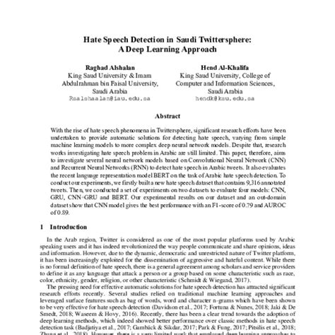 Hate Speech Detection In Saudi Twittersphere A Deep Learning Approach Acl Anthology