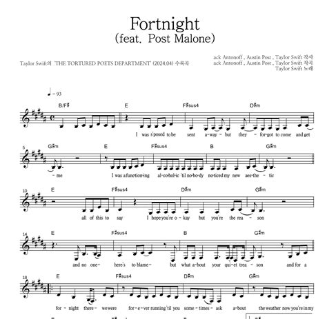 Taylor Swift Fortnight Feat Post Malone 악보