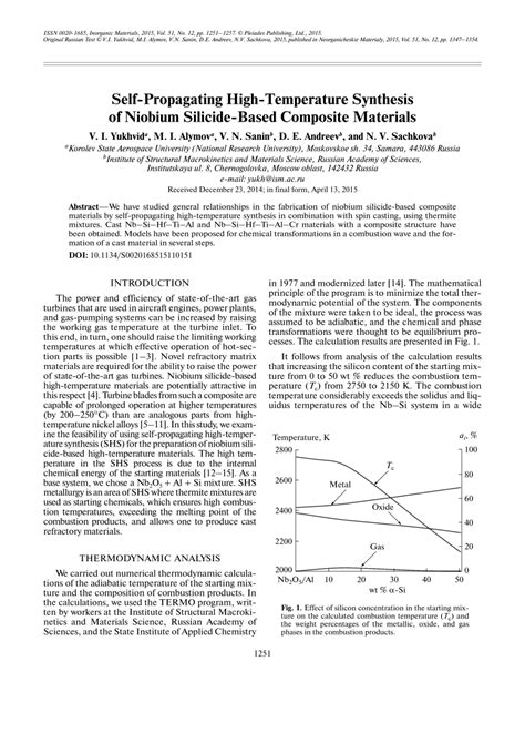 Pdf Self Propagating High Temperature Synthesis Of Niobium Silicide Based Composite Materials