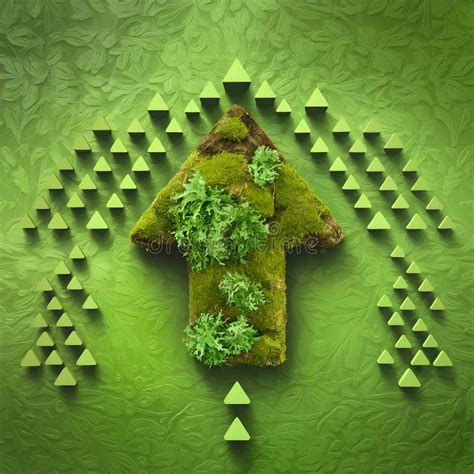 Green Background With Triangular Shapes And Mossy Arrow Symbolizing Growth And Eco Themes
