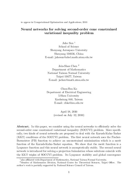 Pdf Neural Networks For Solving Second Order Cone Constrained