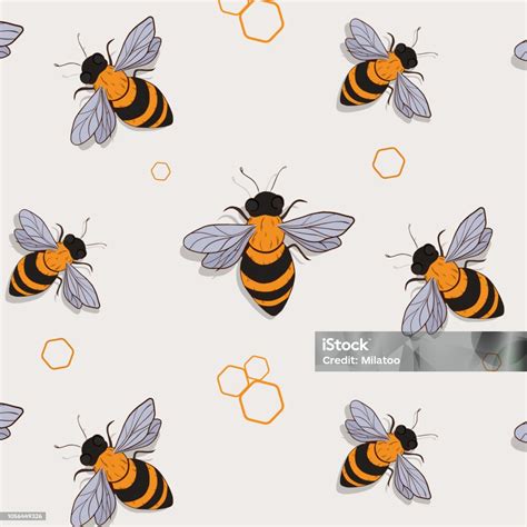비 패턴입니다 재미 다채로운 꿀벌 비행입니다 여름 곤충 인쇄 벌에 대한 스톡 벡터 아트 및 기타 이미지 벌 0명 검은색 Istock