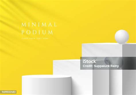 추상적인 3d 노란색 방 현실적인 단계 흰색 큐브 및 야자 잎 그림자 오버레이가있는 실린더 스탠드 연단 모형 제품 표시를위한 최소한의 장면 벡터 기하학적 형태 라운드