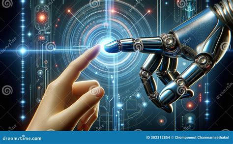 human fingers and robot fingers collide showing cooperation ai