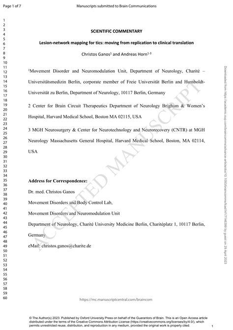 Pdf Lesion Network Mapping For Tics Moving From Replication To Clinical Translation