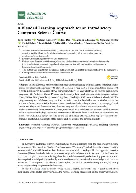 Pdf A Blended Learning Approach For An Introductory Computer Science