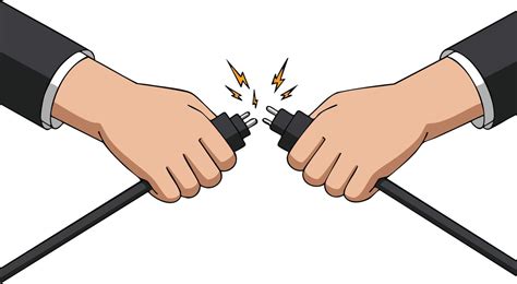 Hands Disconnecting Two Electric Cables With Sparks Symbolizing Power