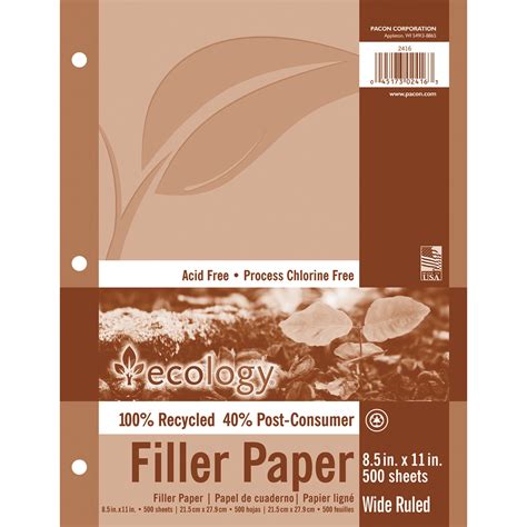 Ecology Recycled Filler Paper 8 12 X 11 Inches Wide Ruled 500