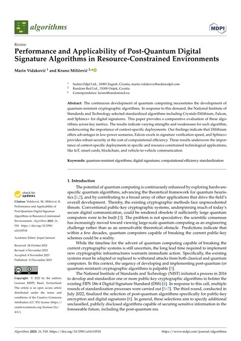 Pdf Performance And Applicability Of Post Quantum Digital Signature