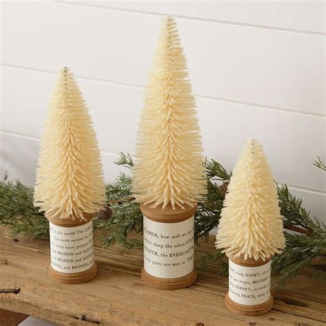 Spool Base Bottle Brush Tree Set Of 3 Antique Farmhouse