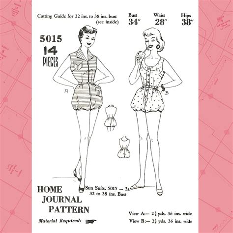 1950s Playsuit Vintage Sewing Pattern Pdf Bust 34 Australian Home