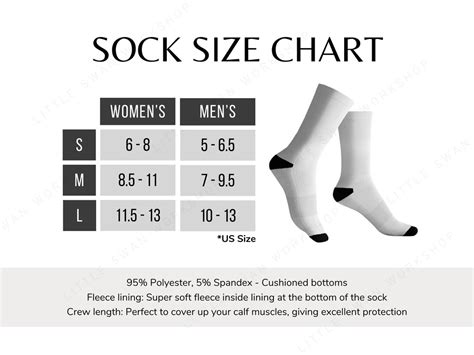 Sock Size Chart Aop Sublimation Sizing Guide 2 Versions Included Etsy